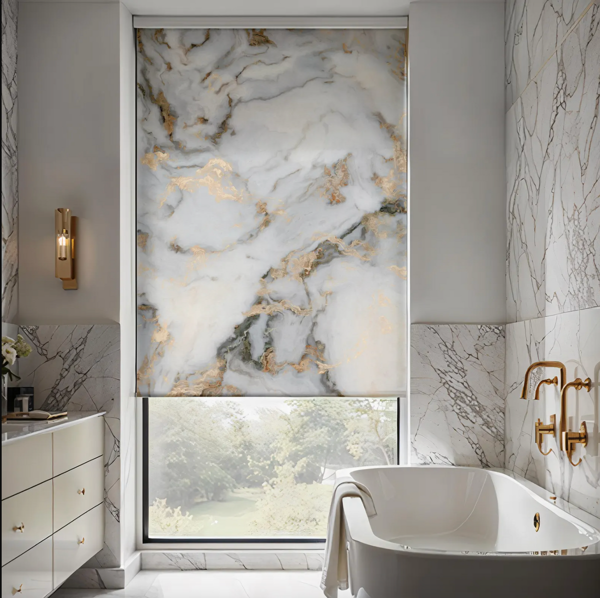 White Marble Custom Roller Blinds Blackoout, French Door Shades ...