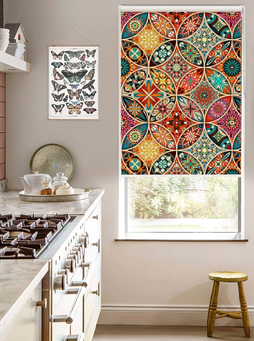 Vintage Roller Shade for Door, Colorful Window Curtains Bathroom ...