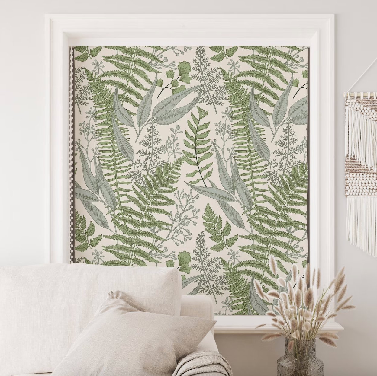 Green Fern Botanical Light Blocking Fabric Cordless Roller Shades ...