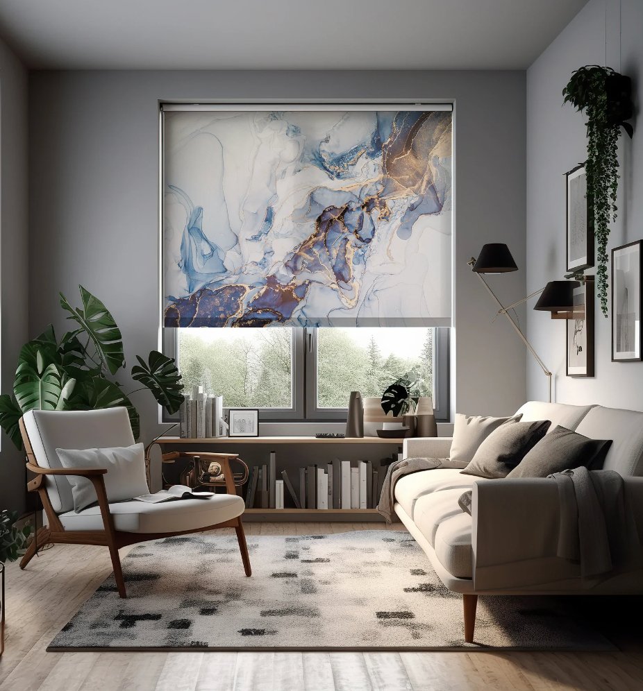 Luxury Marble Window Curtains for Living Room, Roll up Blinds for ...