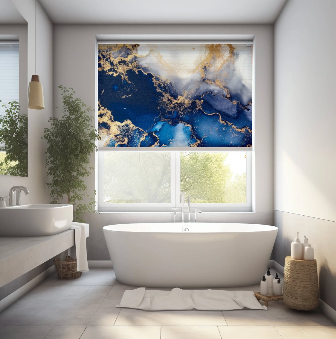 Navy Blue Gold Marble Cordless Custom Personalized Window Shades for ...
